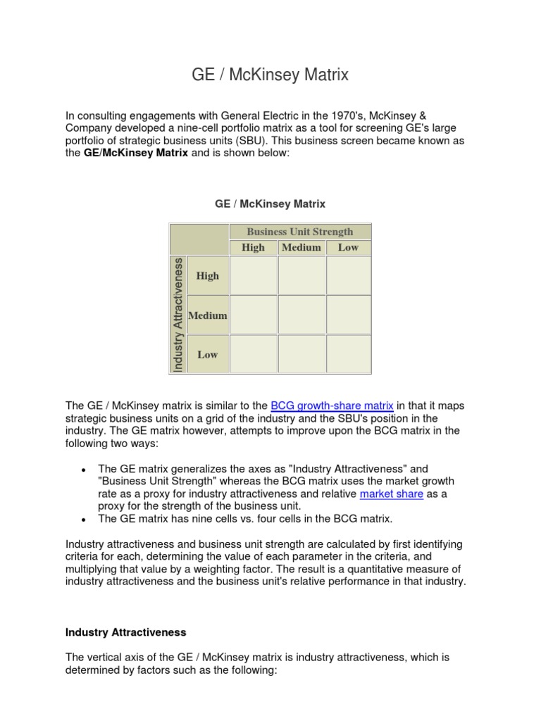 GE - McKinsey Matrix | PDF | Mc Kinsey & Company | Market Share