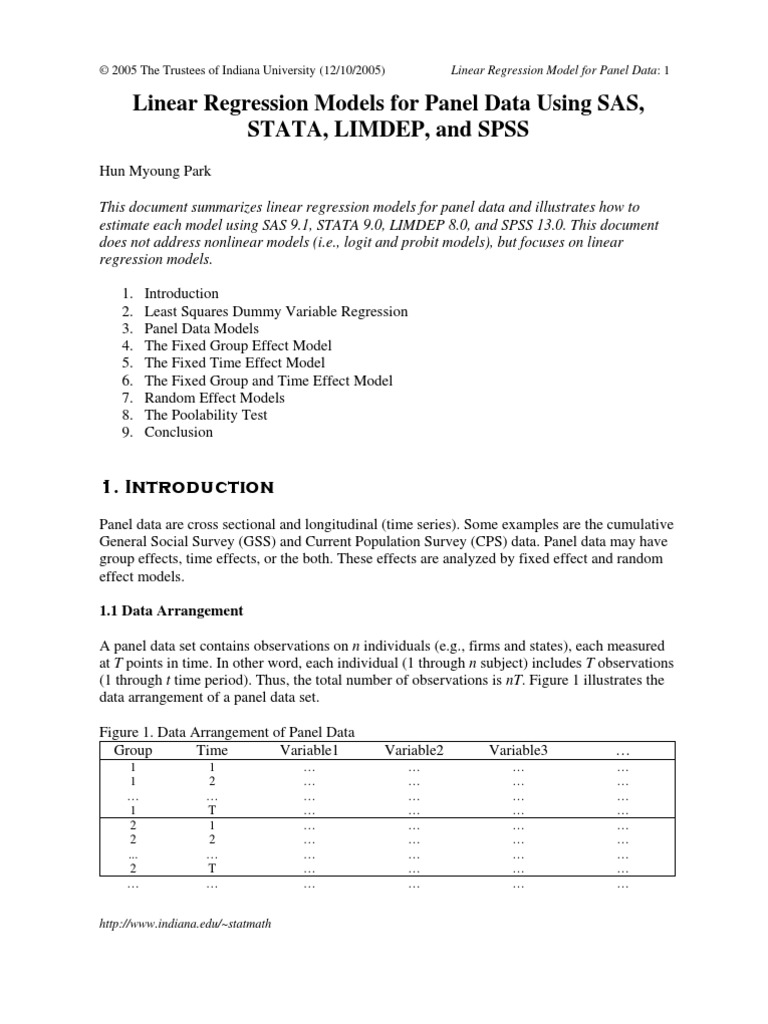 Linear Regression Models For Panel Data Using SAS, STATA, LIMDEP and SPSS | PDF | Ordinary Least ...