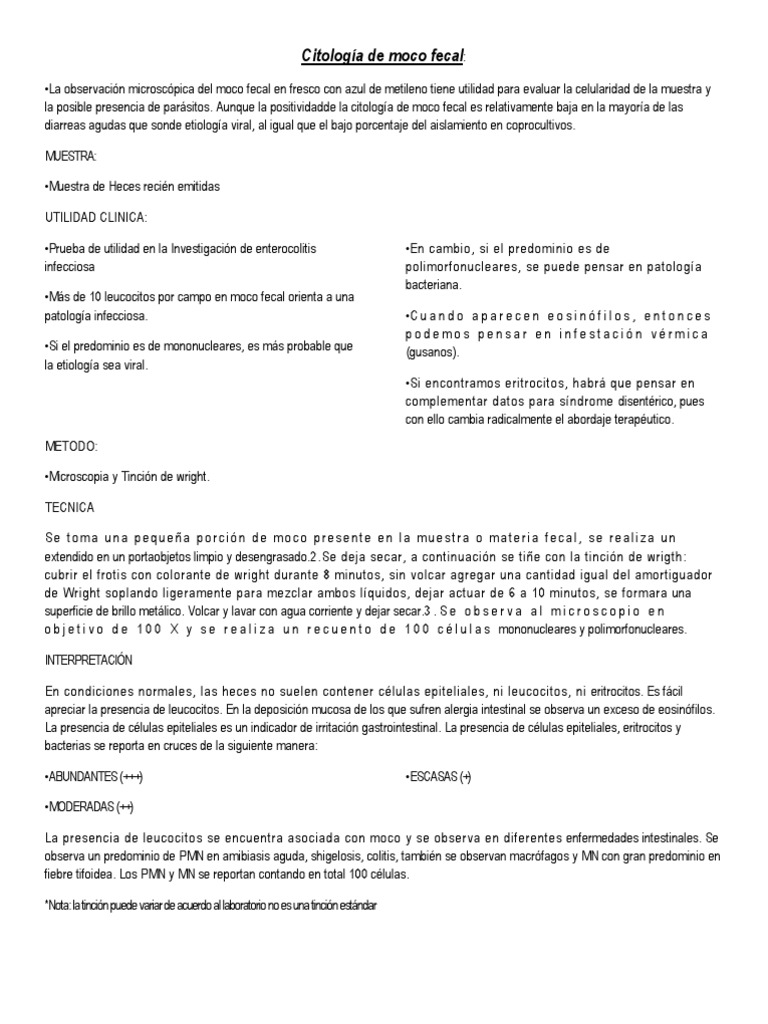 Citología de Moco Fecal y Nasal | PDF | Heces | Tinción