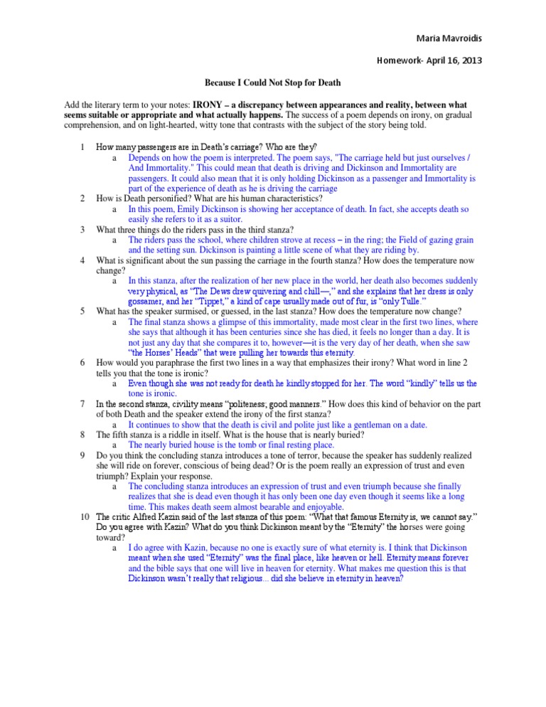 Analysis of "Because I Could Not Stop for Death" | PDF | General Fiction