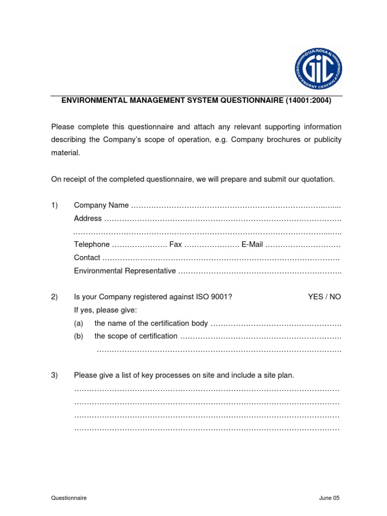 08 - EMS - QUESTIONNAIRE - June2005 PDF | PDF