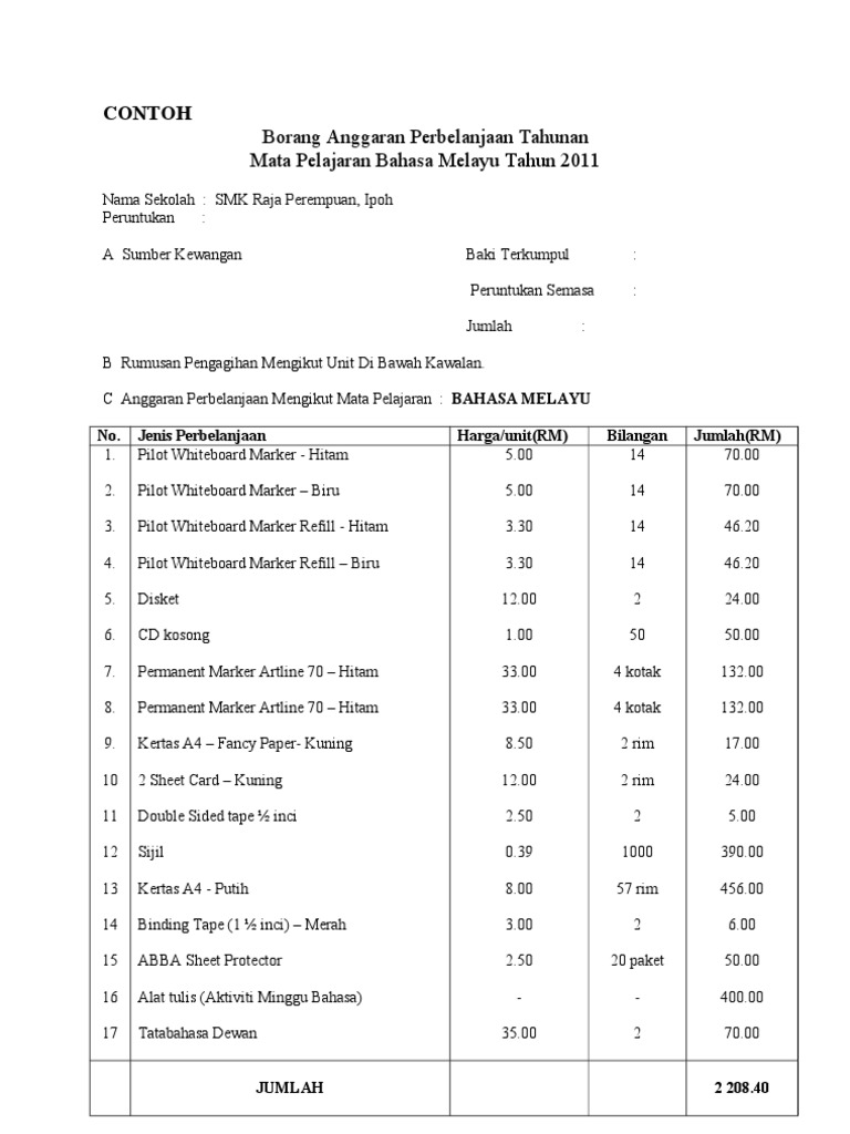Contoh Laporan, Perancangan Dan Anggaran Perbelanjaan Panitia | PDF