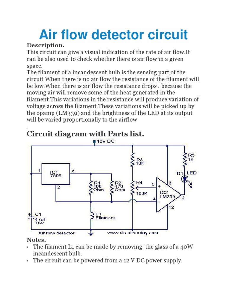 Air Flow Detector Circuit: Circuit Diagram With Parts List | PDF