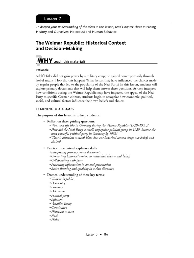 Decision-Making in Times of Injustice Lesson 7 | PDF | Weimar Republic ...