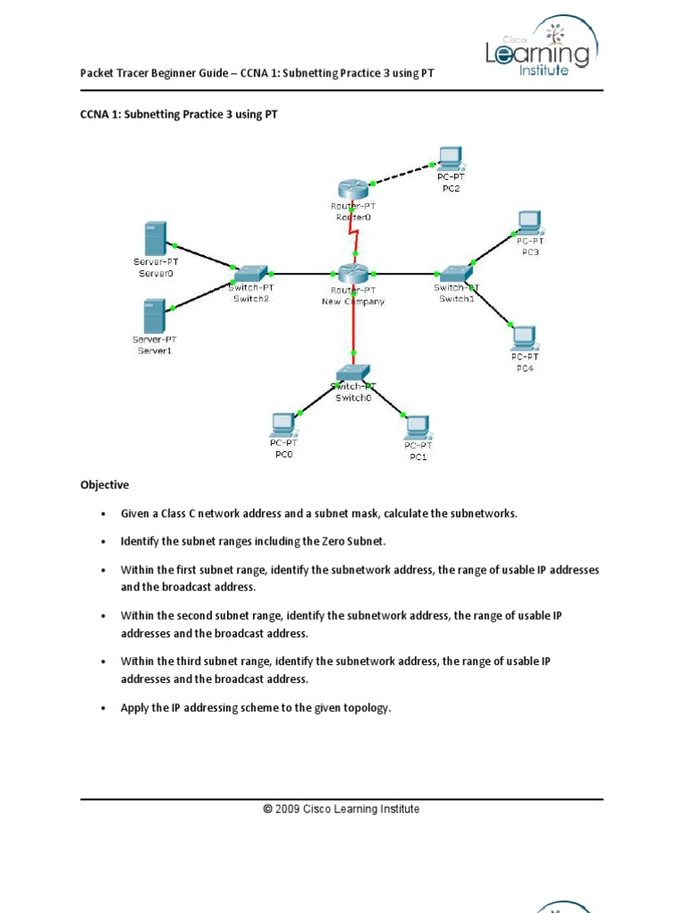 Ccna1 Subnetting Practice 3 Answers Using Pt Pdf Ip Address Router Computing