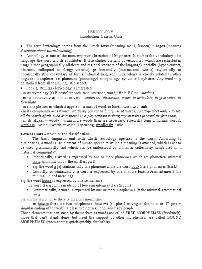 Lexical Units Pdf Word Lexicology