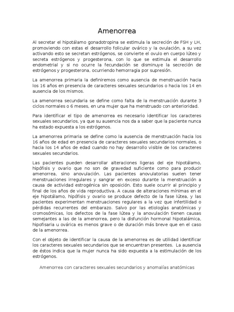 Amenorrea Con Caracteres Sexuales Secundarios y Causas No Anatómicas ...