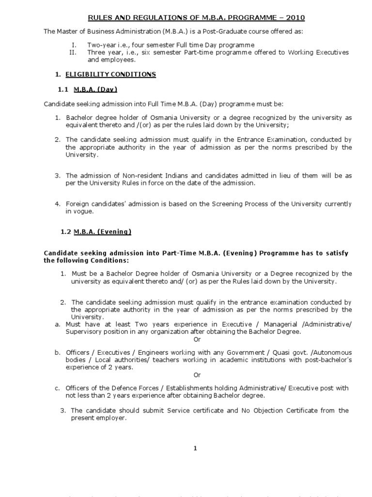 MBA Rules | PDF | Master Of Business Administration | Correlation And ...