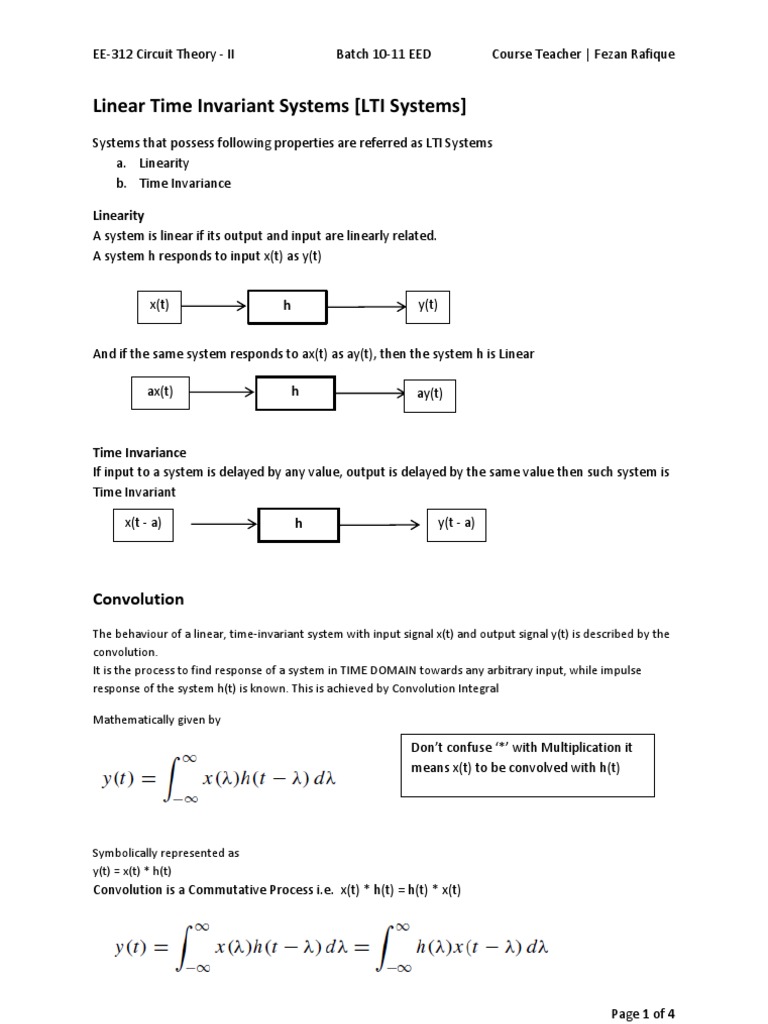Linear Time Invariant Systems (LTI Systems) : Linearity | PDF ...