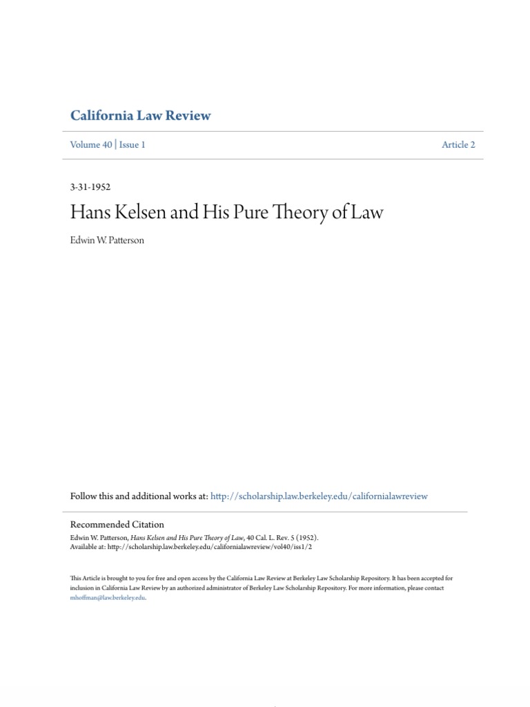 Hans Kelsen and His Pure Theory of Law | PDF | Jurisprudence | Axiom