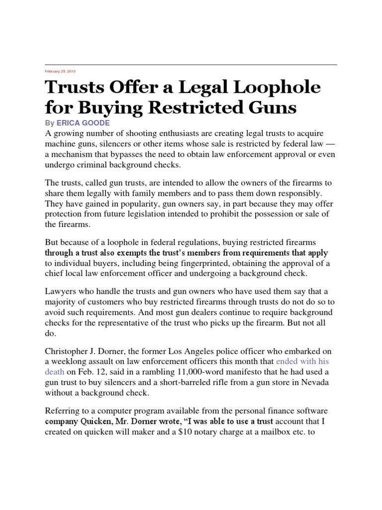 Gun Trust | PDF | Bureau Of Alcohol | Firearms