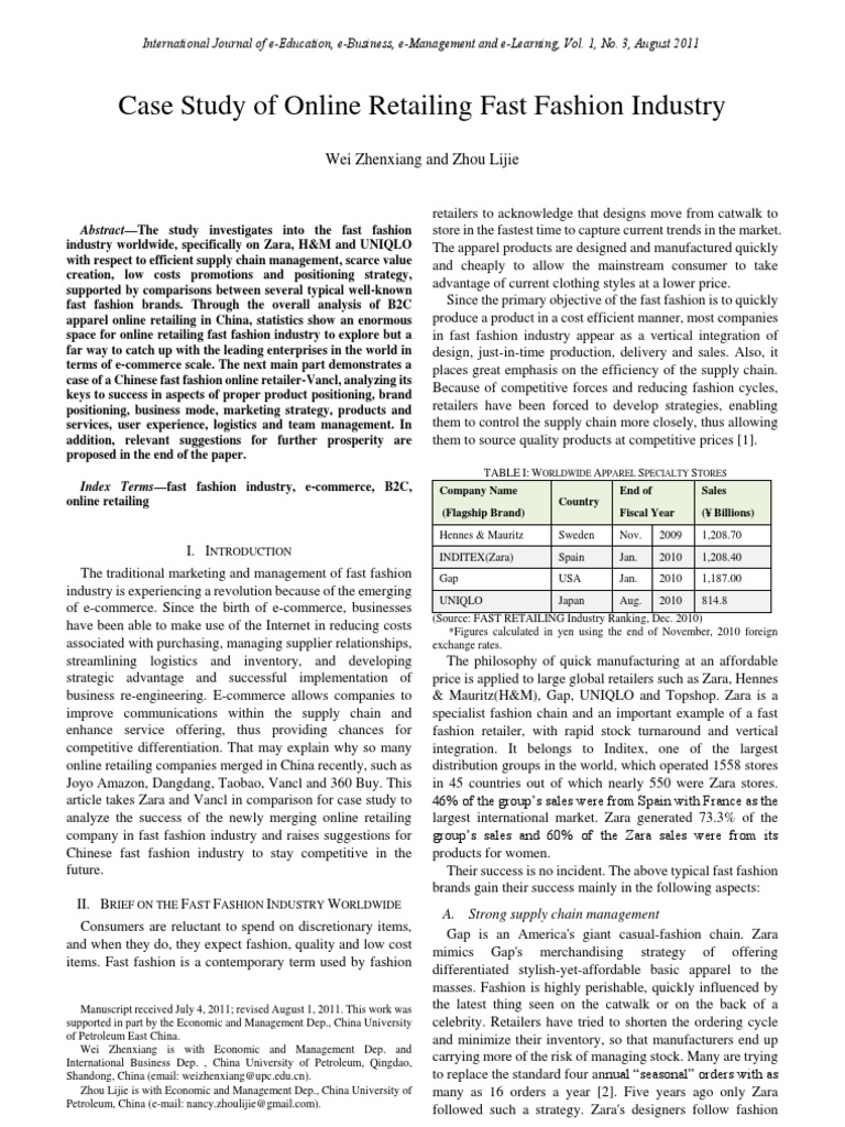 Case Study of Online Retailing Fast Fashion Industry PDF | PDF | Retail ...