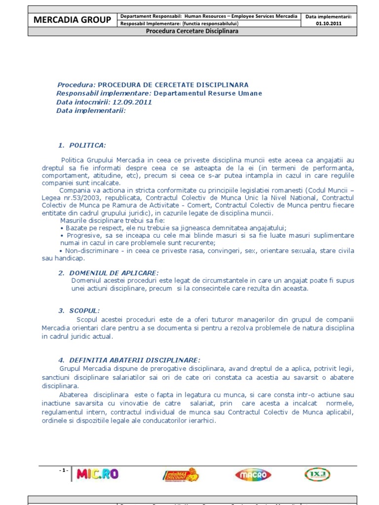 Procedura Cercetare Disciplinara