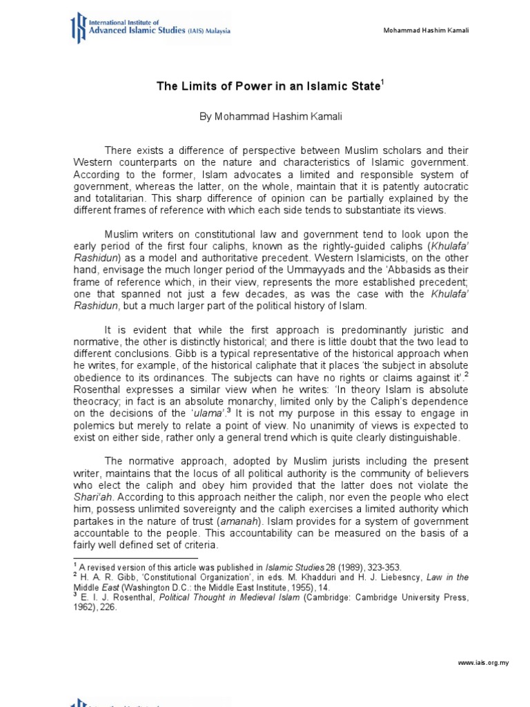 The Limits of Power in Islamic State by Hashim Kamali | PDF | Caliphate ...
