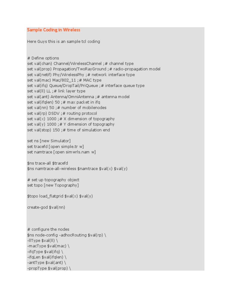 Ns2 Sample Coding in Wireless | PDF | Routing | Parameter (Computer Programming)