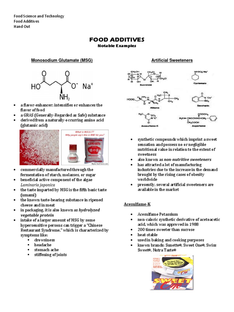 Handout Food Additives | PDF | Sugar Substitute | Food Ingredients