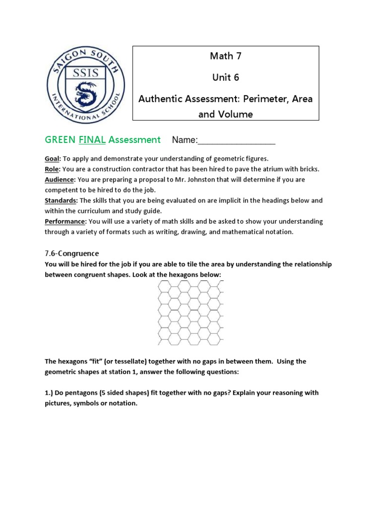 Area and Perimeter Assessment Guide | PDF | Area | Euclidean Geometry