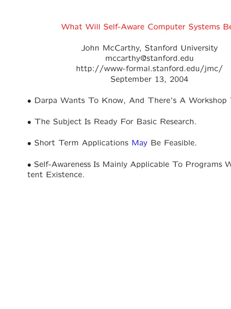 What Will Self-Aware Computer Systems Be? | PDF | Self Awareness | Concept