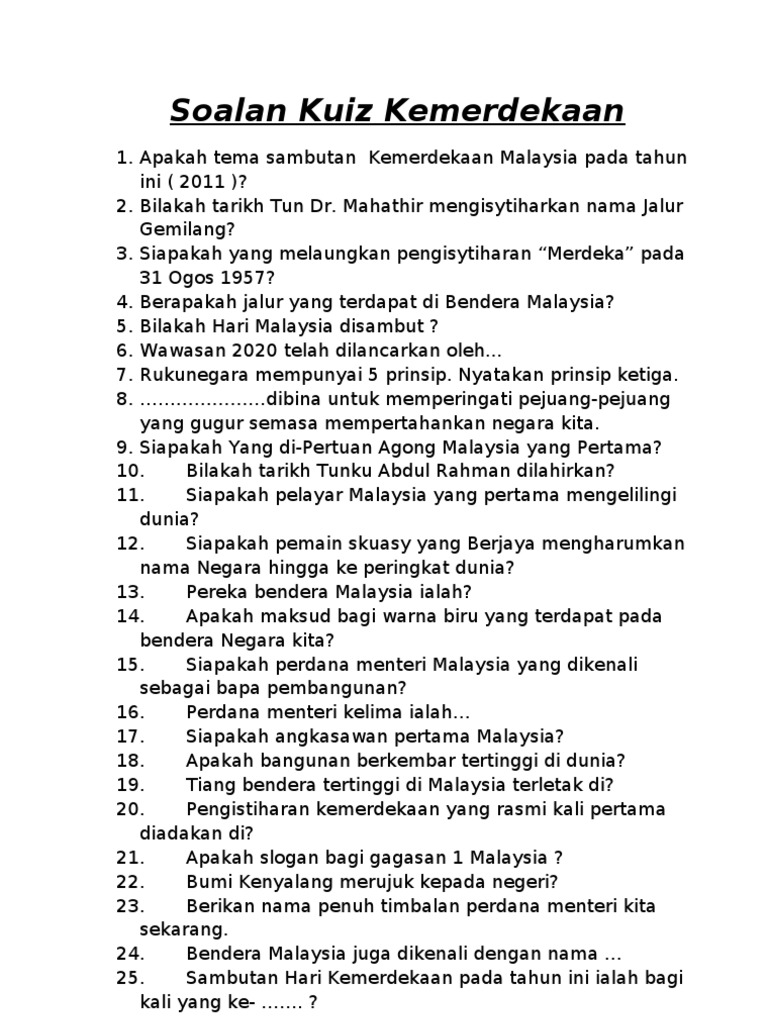 Soalan Kuiz Merdeka | PDF