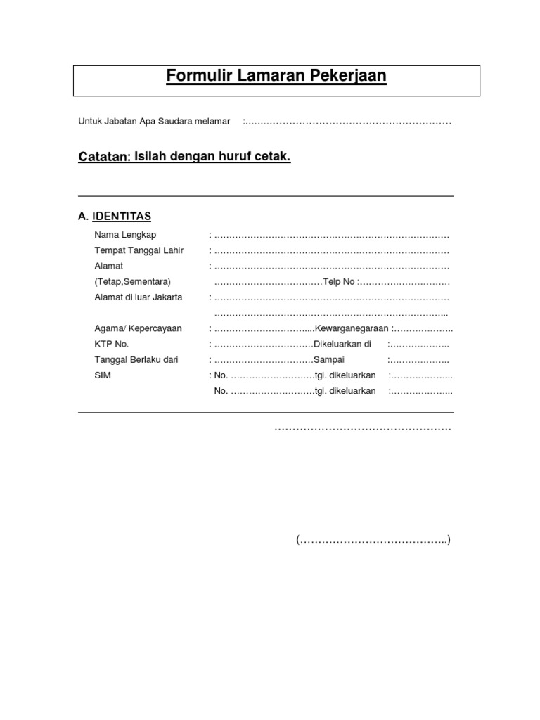 Form Formulir Lamaran Pekerjaan | PDF