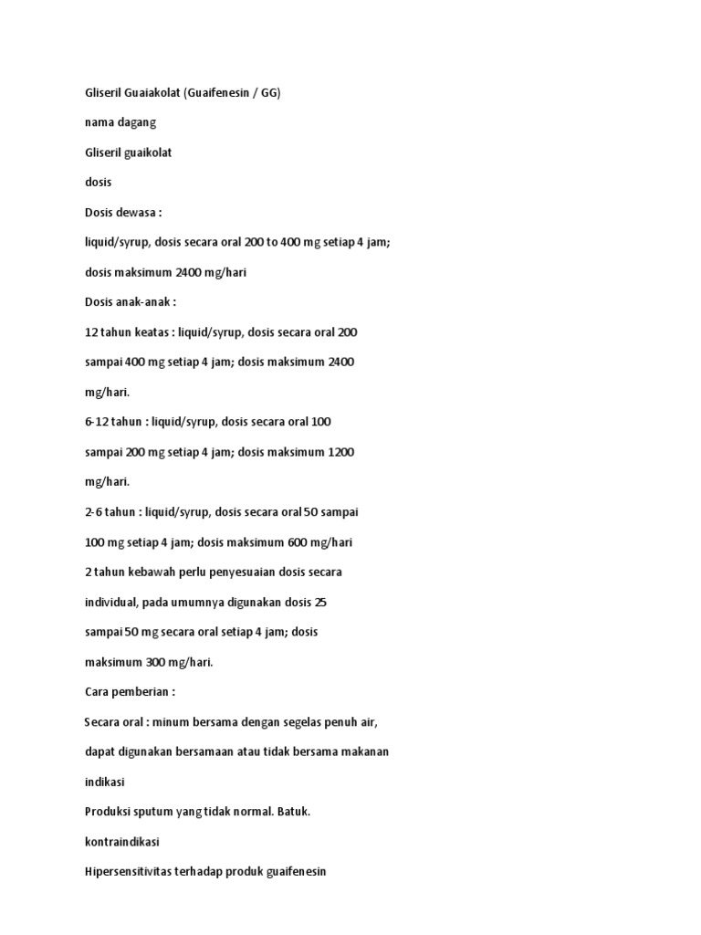 Dosis dan Manfaat Gliseril Guaiakolat | PDF | Kesehatan Holistik