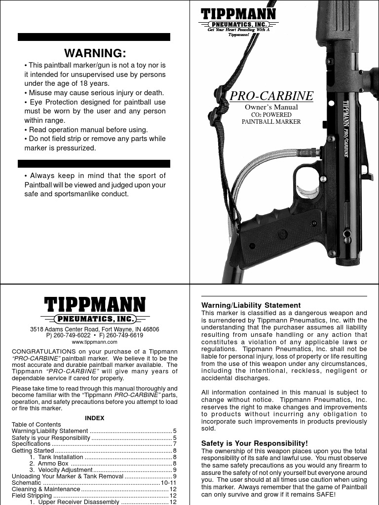 Tippmann Pro Carbine Manual | PDF | Firearms | Projectile Weapons