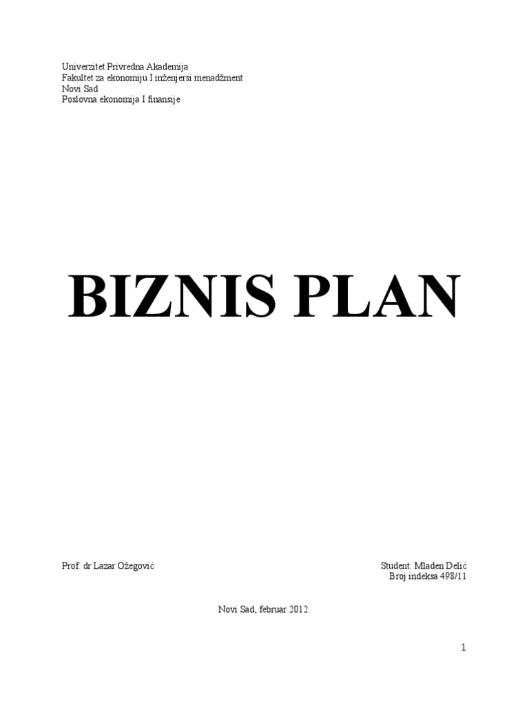 Biznis Plan | PDF