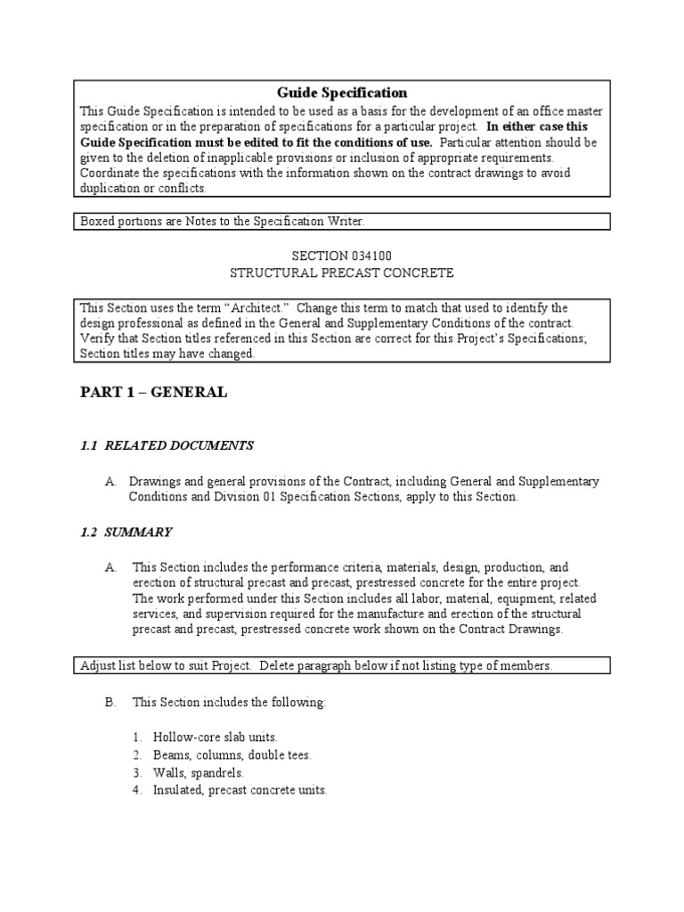 Structural Precast Concrete Specification Guide | PDF | Home & Garden ...