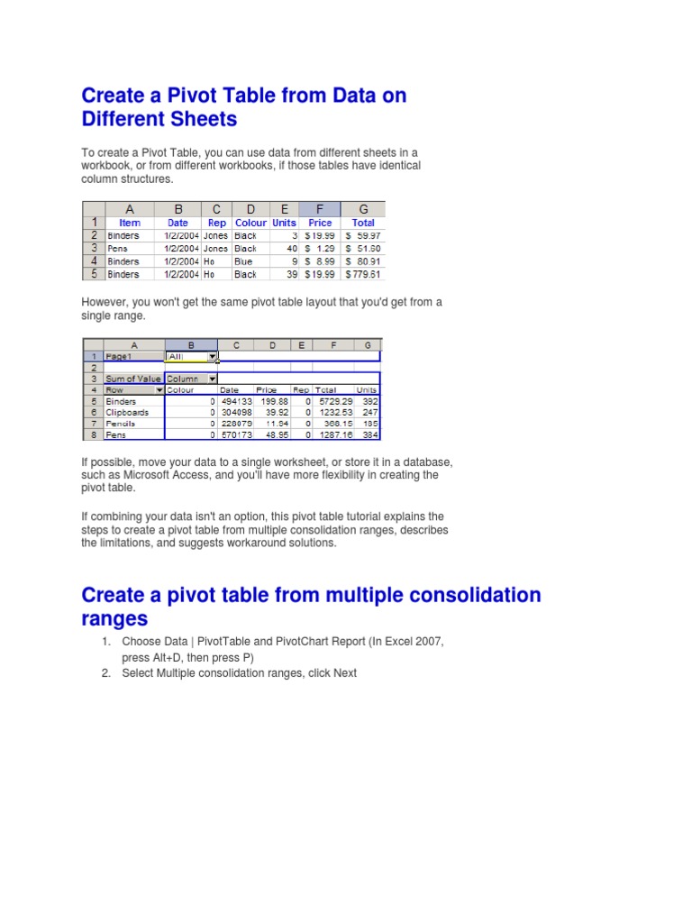 Create A Pivot Table From Data On Different Sheets | PDF | Microsoft ...