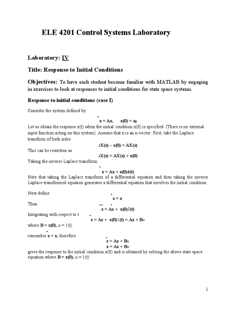 ELE 4201 Control Systems Laboratory - 4 | PDF | Laplace Transform | Equations