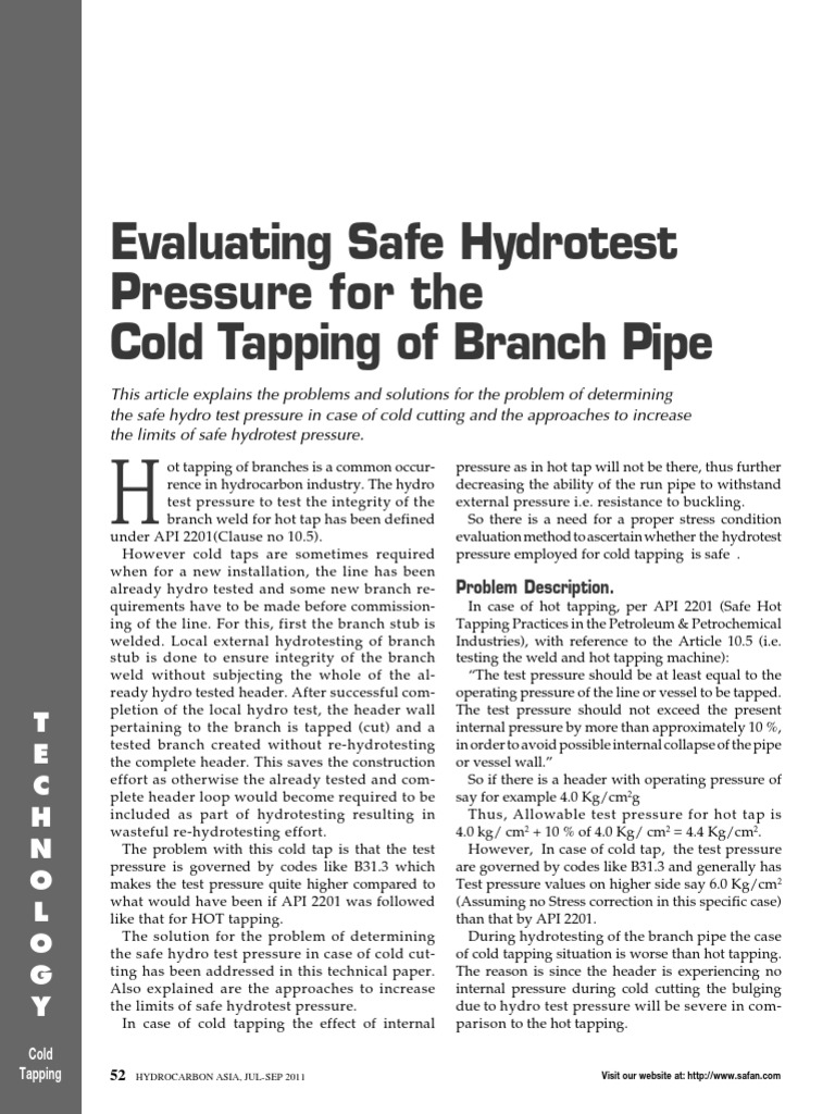 Cold Tapping Hydrotest | PDF | Pipe (Fluid Conveyance) | Pressure