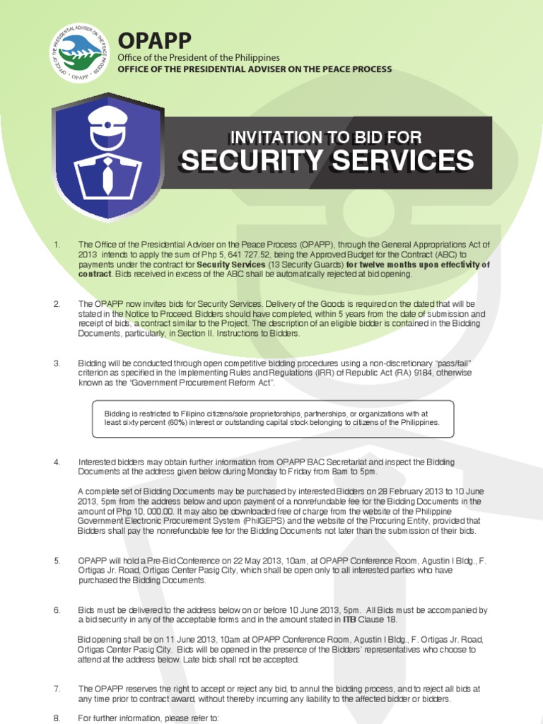 Invitation to Bid - Security Services | Government | Politics