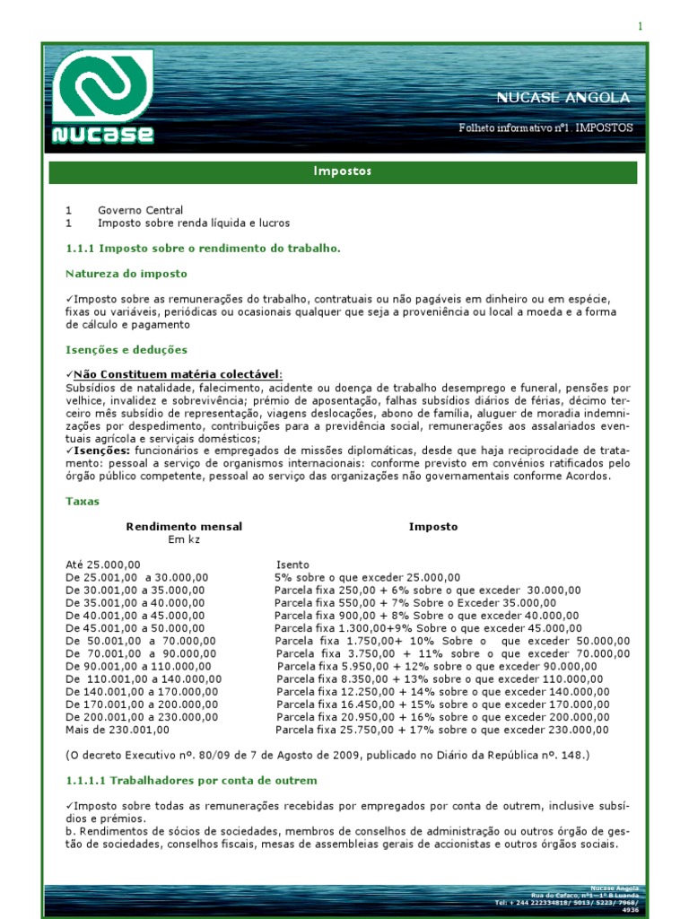 Tabela Anexa Ao Novo Código Do Imposto Sobre Os Rendimentos Do Trabalho | PDF