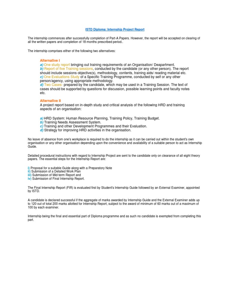 ISTD Diploma Internship Report Guide | PDF
