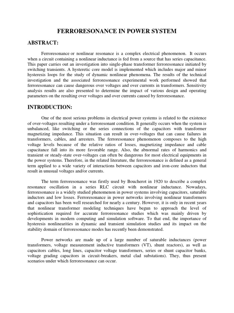 Ferro Resonance in Power System | PDF | Capacitor | Transformer