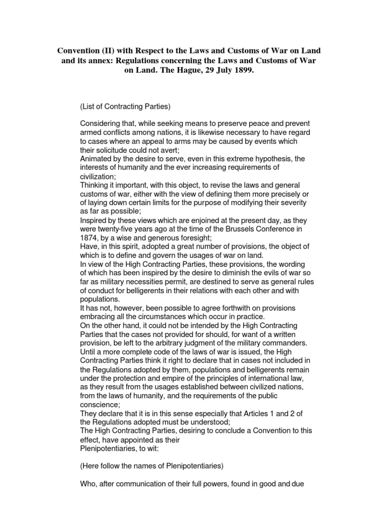 The Hague, 29 July 1899 | PDF | Law Of War | Prisoner Of War