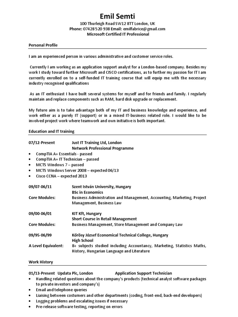 CV Semti IT Analyst 1st 2nd Line Support | PDF | Comp Tia | Fraud