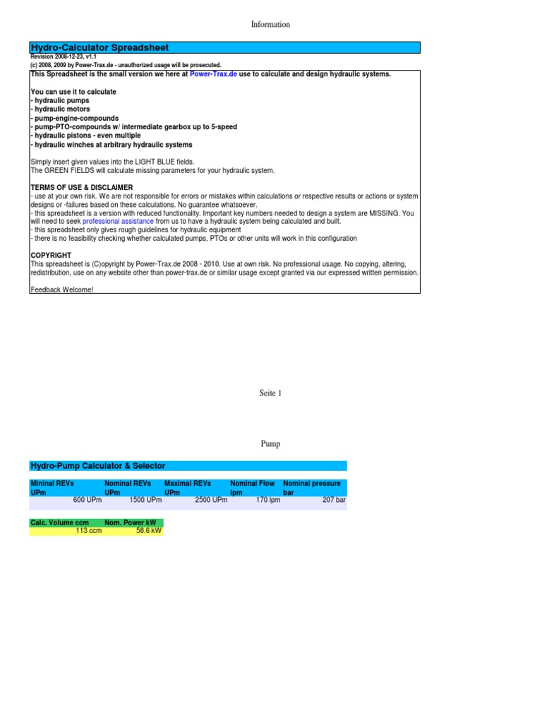 Hydro Calc Web | PDF | Pump | Spreadsheet