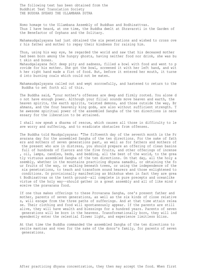 Ullambana Sutra | PDF | Gautama Buddha | Indian Religions