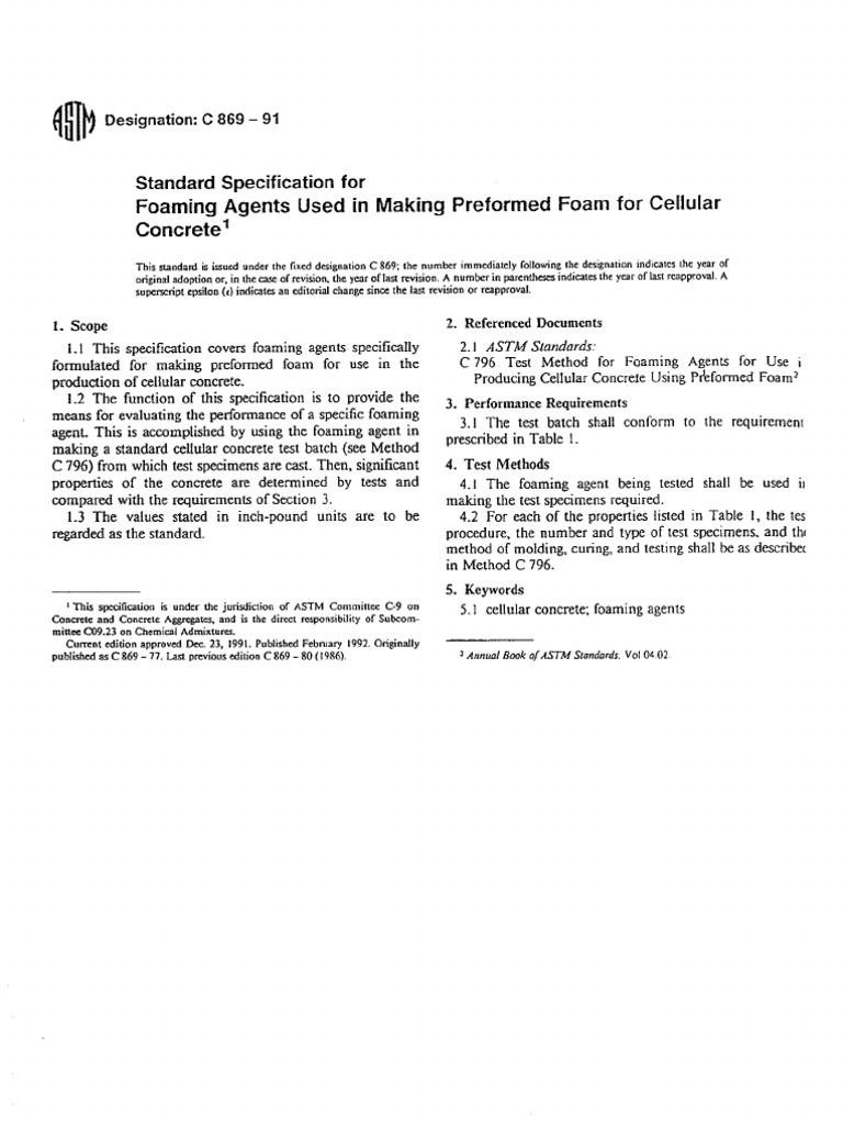 Astm C869-91 PDF | PDF | Density | Concrete Astm C869-91 PDF | PDF | Density | Concrete