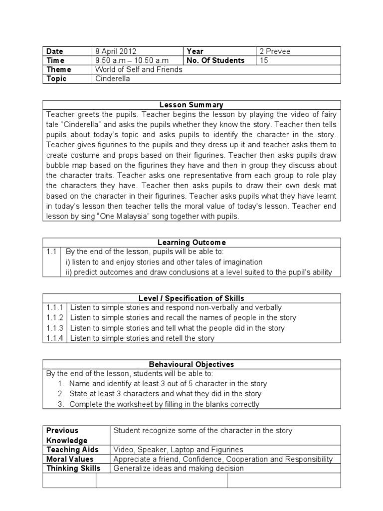 Lesson Plan Cinderella | PDF | Cinderella | Lesson Plan