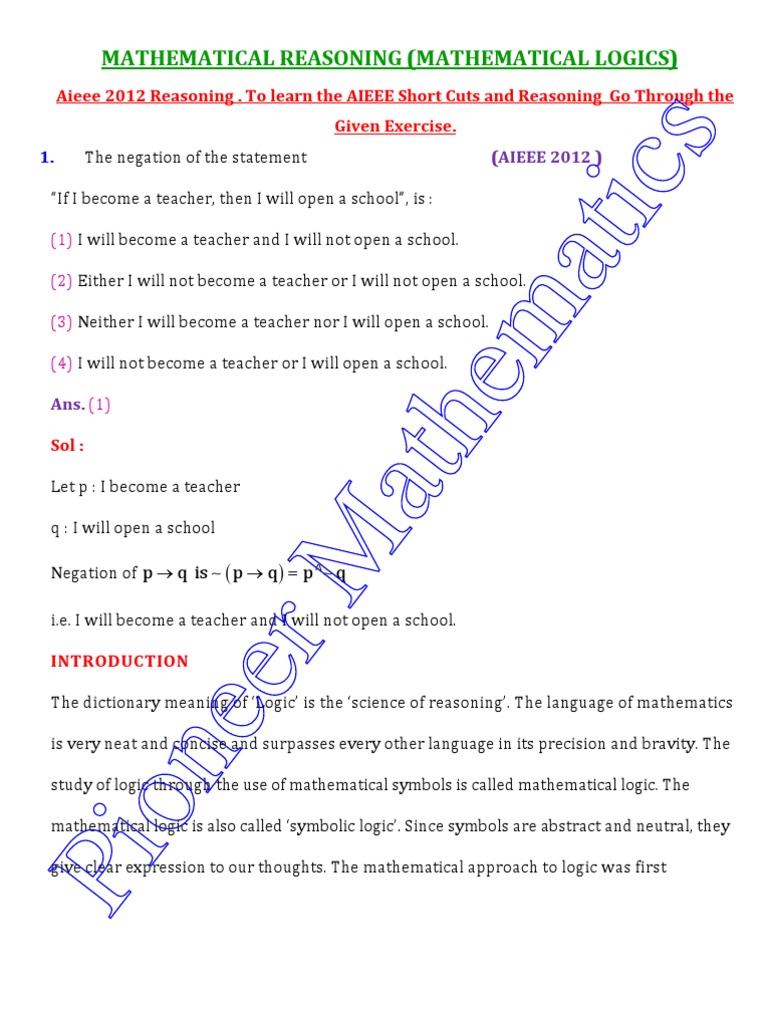 Mathematical Reasoning | PDF | Validity | Argument