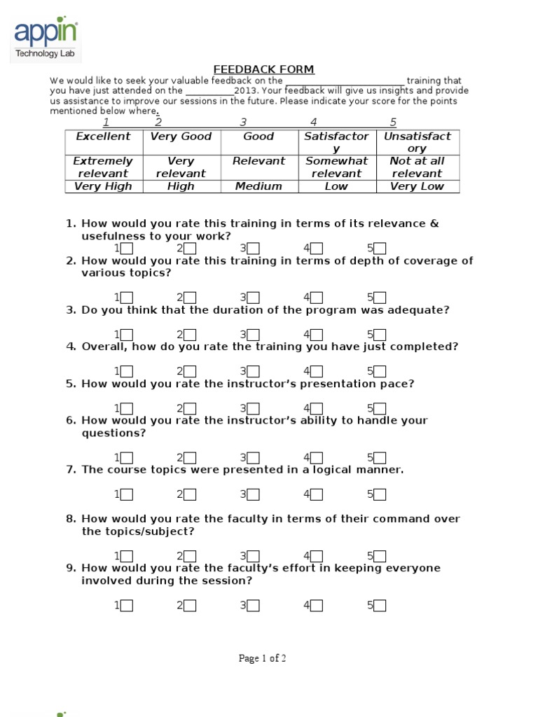 Participant Feedback Form2 | PDF | Career & Growth | Self-Improvement