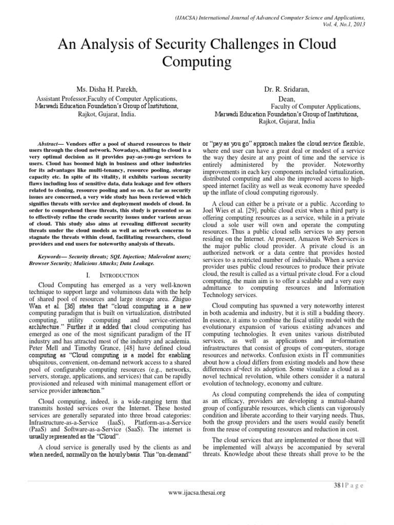 Paper 6-An Analysis of Security Challenges in Cloud Computing | PDF ...