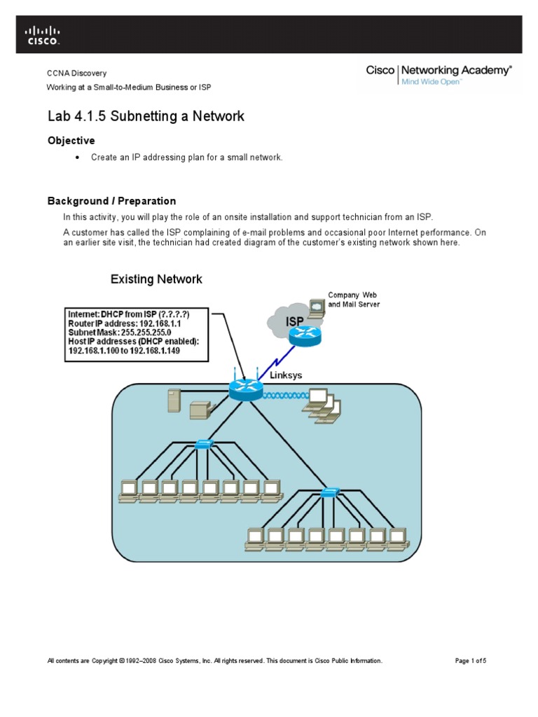CCNA Lab 4.1.5.3 Subnetting-Student | PDF | Ip Address | Computer Network