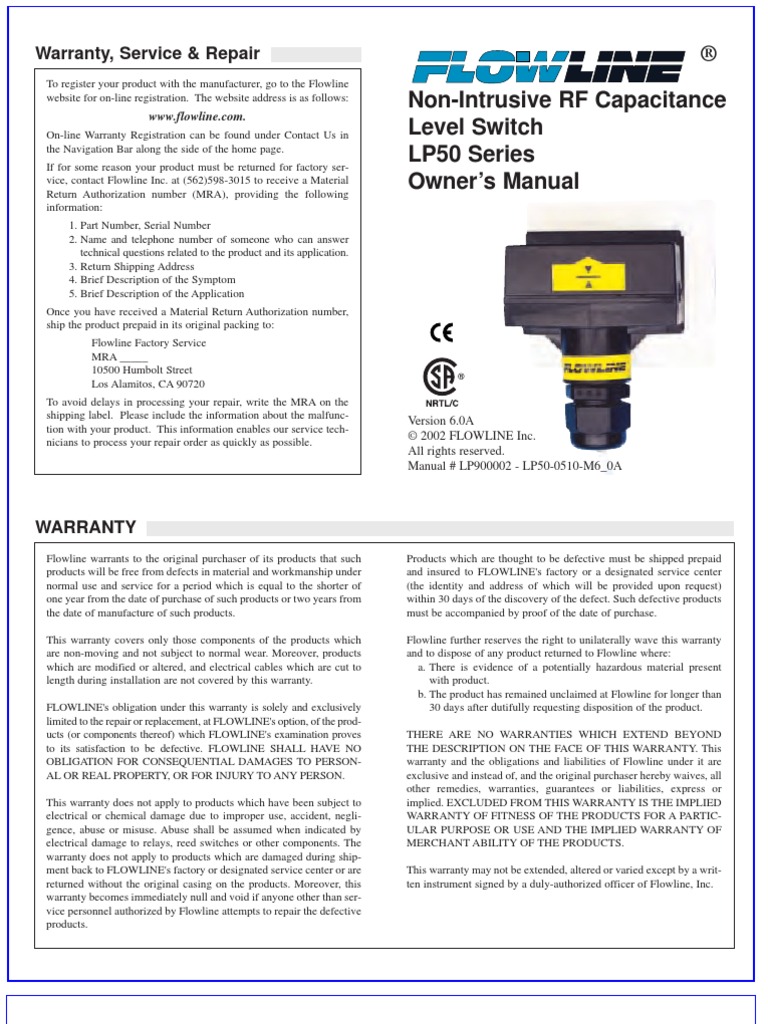 FlowLine Level Switch Sensors Switch-Tek LP50 Manual | PDF | Switch ... FlowLine Level Switch Sensors Switch-Tek LP50 Manual | PDF | Switch ...