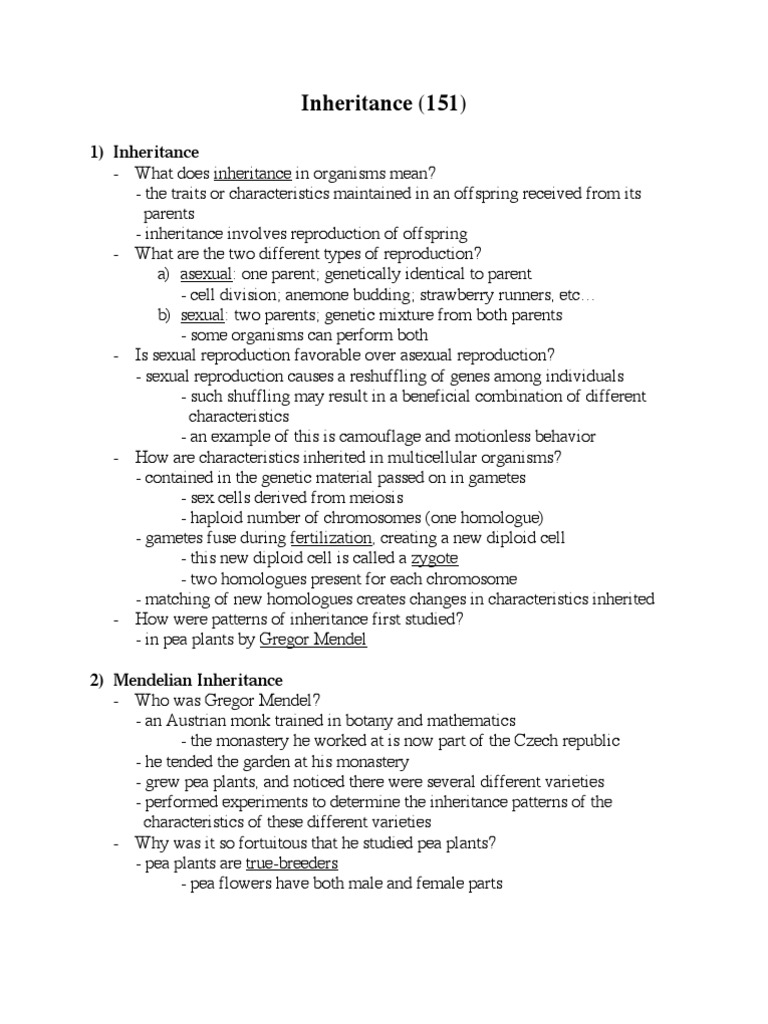 Biology Notes: Inheritance | PDF | Dominance (Genetics) | Genotype