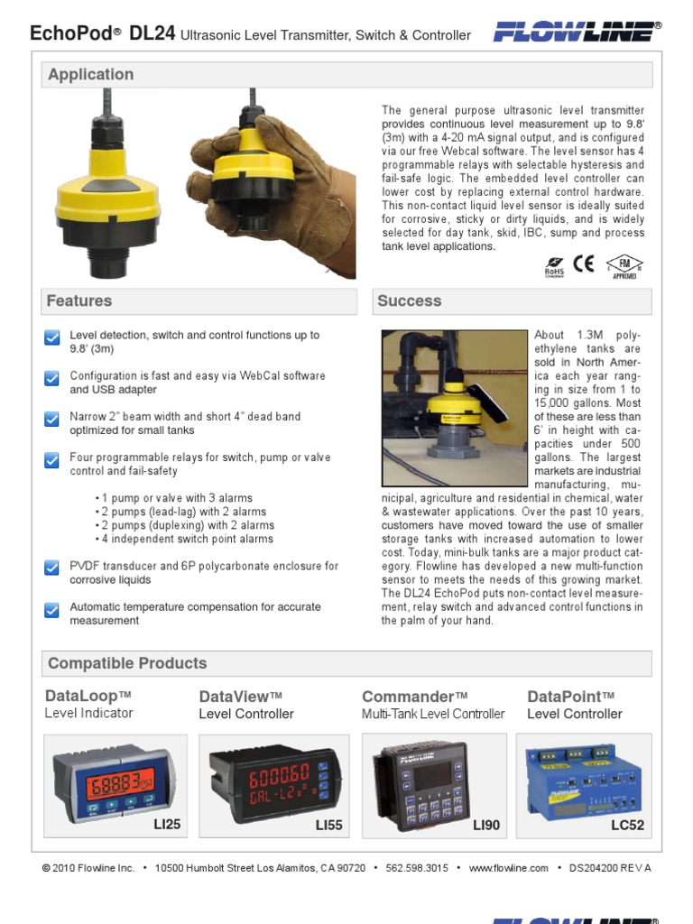 FlowLine Level Transmitter Ultrasonic EchoPod DL24 Data Sheet | PDF ...
