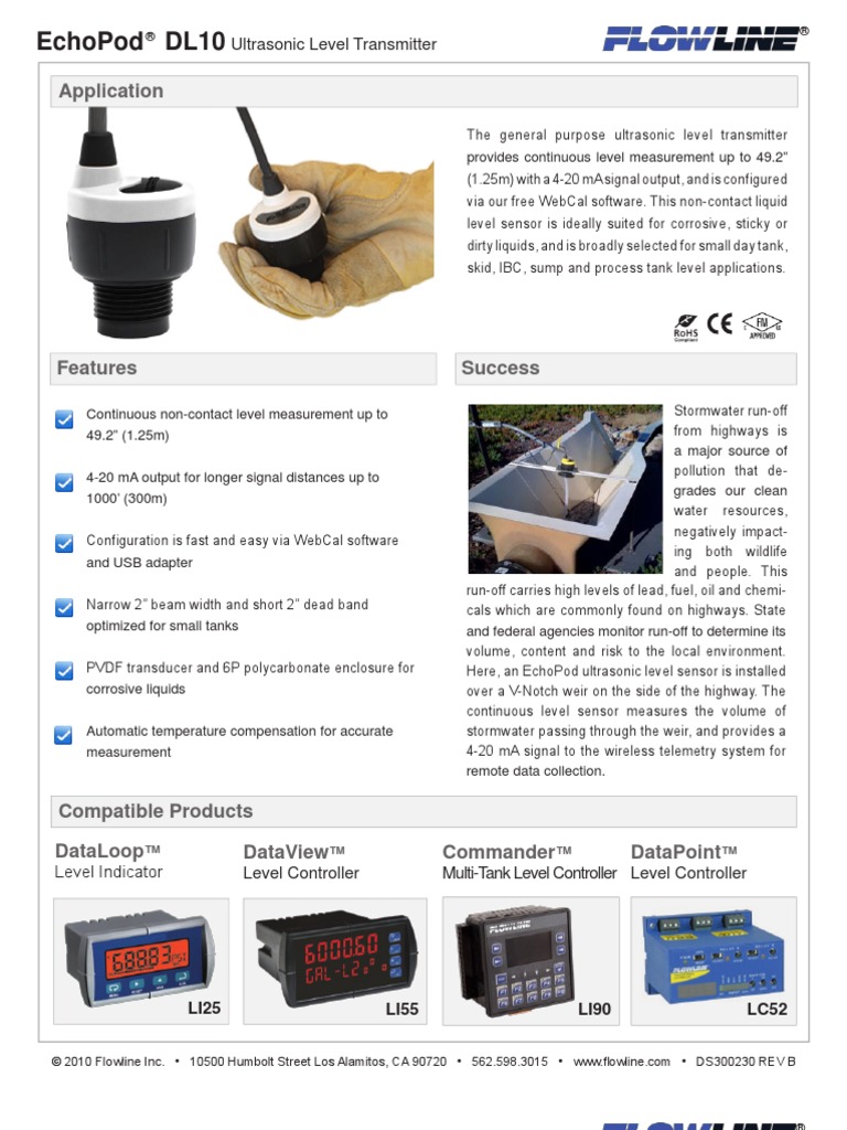 FlowLine Level Transmitter Ultrasonic EchoPod DL10 Data Sheet ...