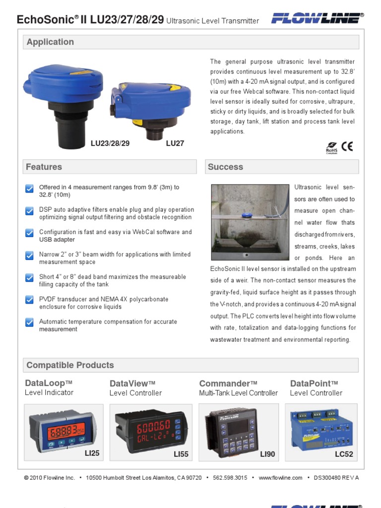 FlowLine Level Transmitter Ultrasonic EchoSonic With Conduit LU23 LU27 ...